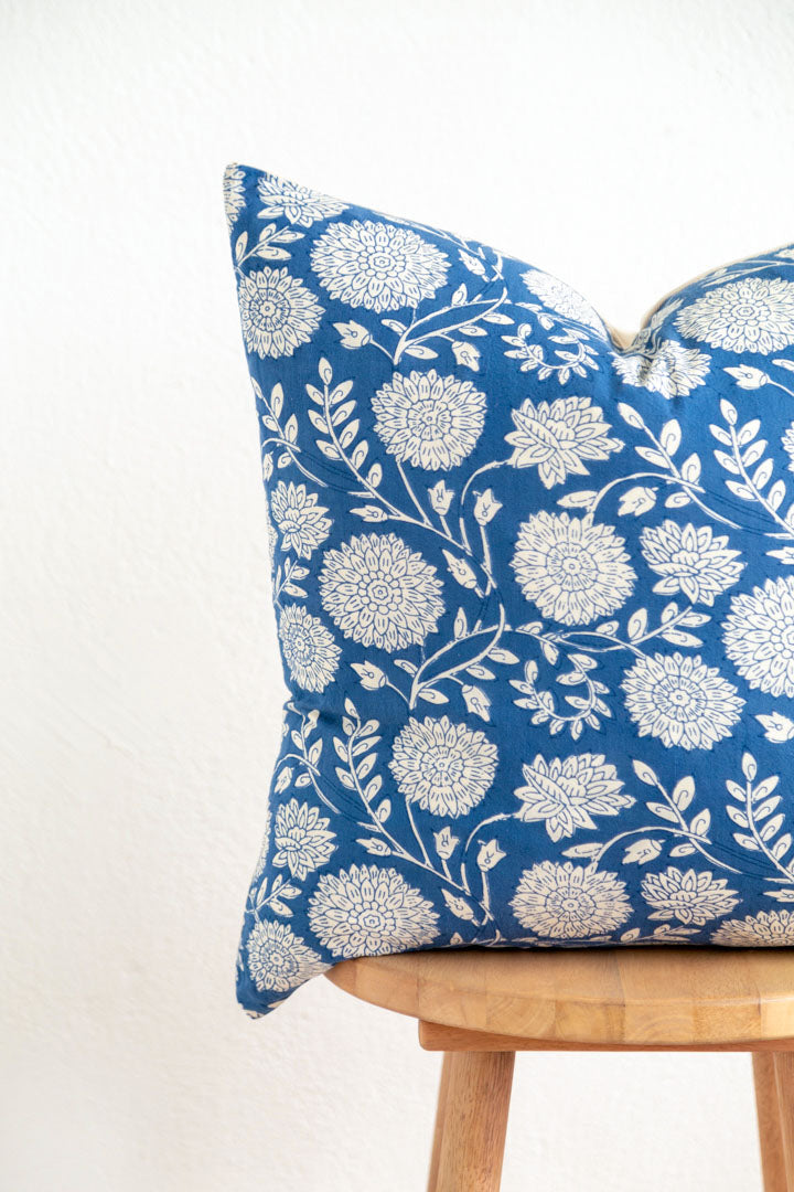 Blue Floral Block Print Pillow Cover + Insert 20x20 – Alice & Lois